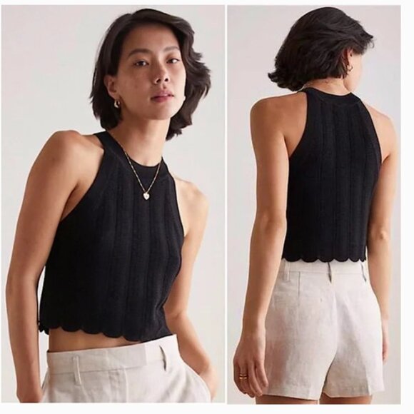 Aritzia | Tops | Aritzia Wilfred Black Knit Cropped Halter Tank W ...